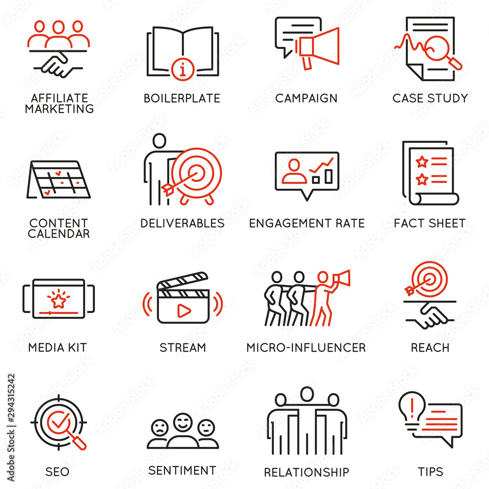 Vector set of linear icons related to business management process ...