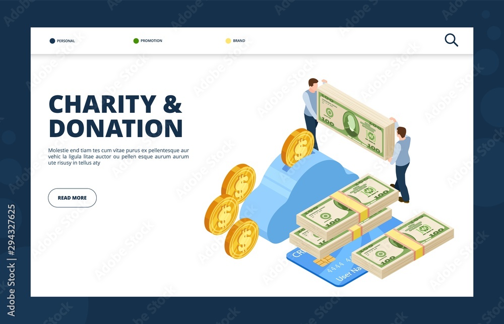 Give money isometric concept. Donation and charity vector landing page ...