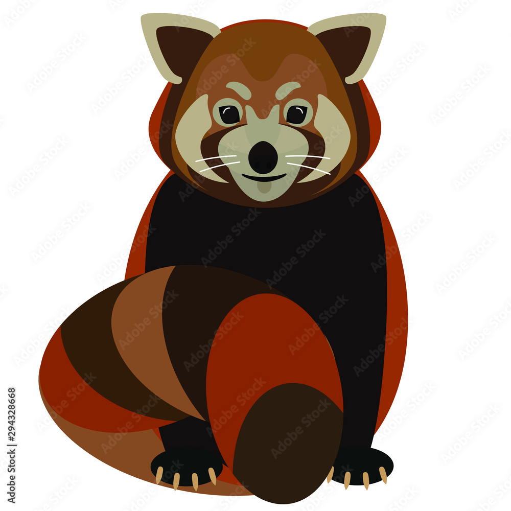 Cartoon cute red panda with long tail. Isolated on white vector ...