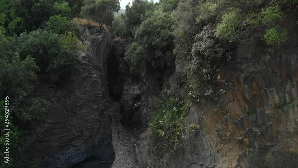 4K AERIAL: Drone descending above Alcantara Gorges, an impressive ...