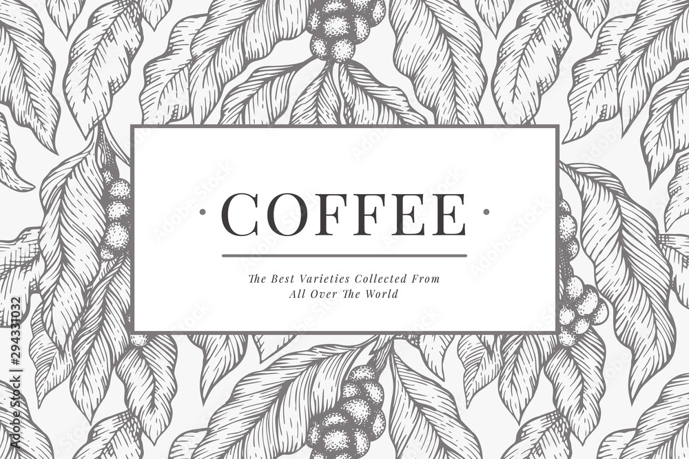Coffee vector design template. Vintage coffee background. Hand drawn ...