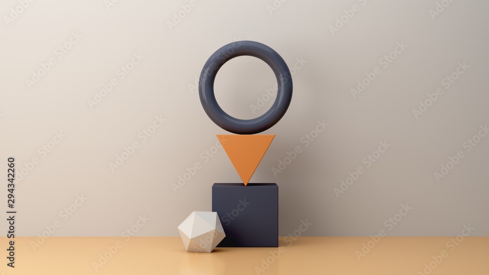 Minimal scene with geometrical forms in blue abstract background. Set ...