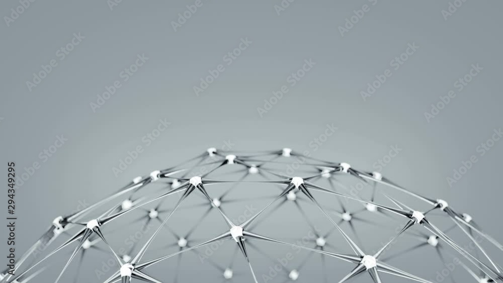 Glass network structure. Plexus mesh with transparent lines and glowing nodes spheres ...
