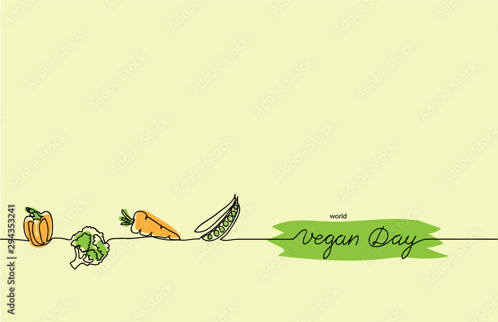 World vegan day border, background. Simple color vegan vector border ...