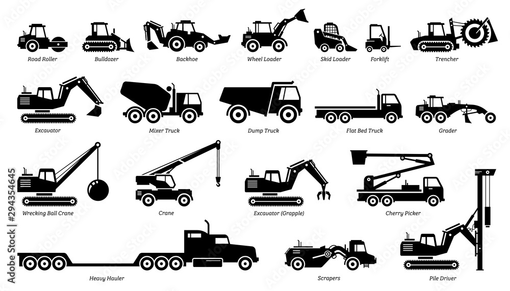 List of construction vehicles, tractors, and heavy machinery icons ...
