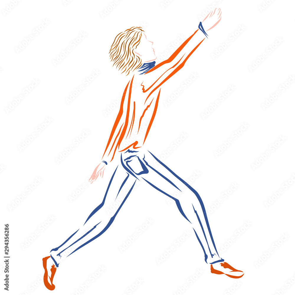 running man with a raised hand, catch up and call Stock Illustration ...