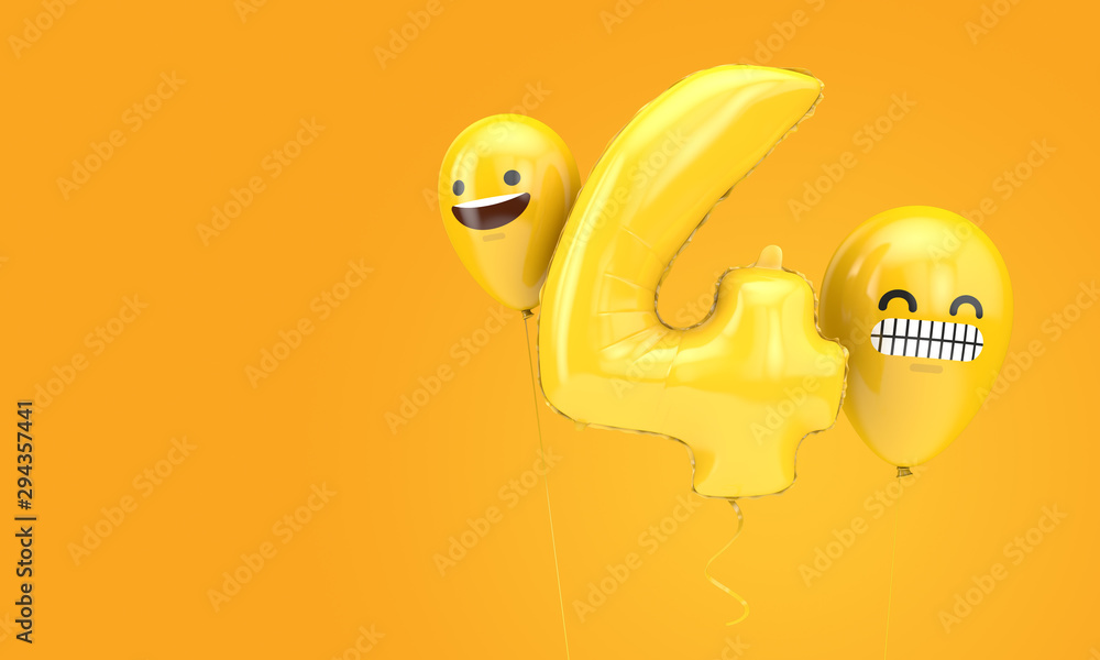 Number 4 birthday ballloon with emoji faces balloons. 3D Render Stock ...
