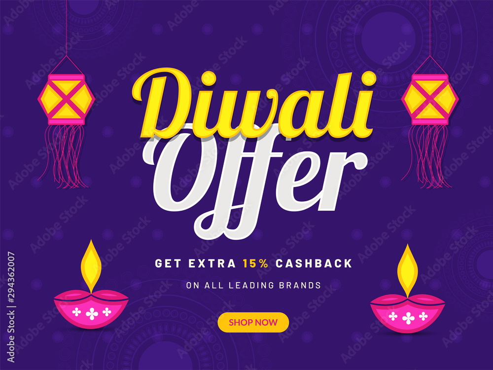 Diwali offer with extra 15% cashback, advertising poster or banner ...