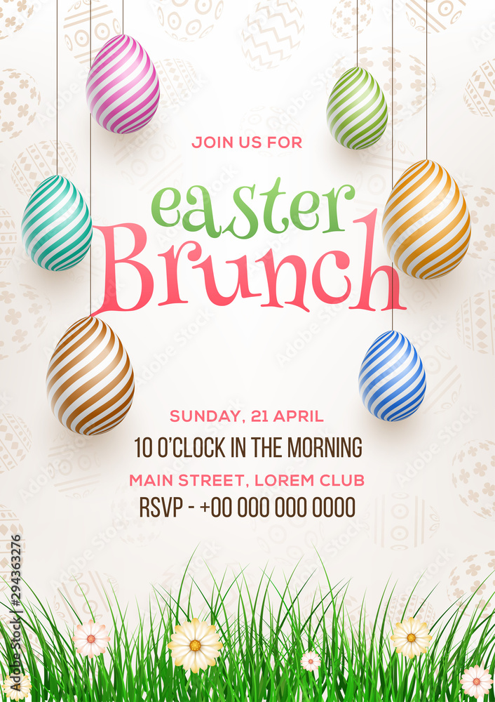 Easter Brunch invitation card design, illustration of colourful easter ...