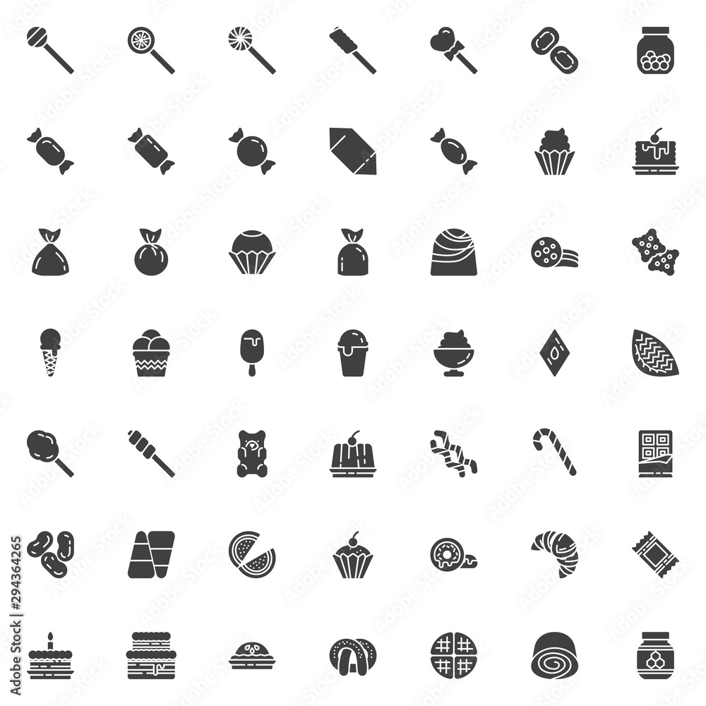 Sweets and candies vector icons set, modern solid symbol collection ...