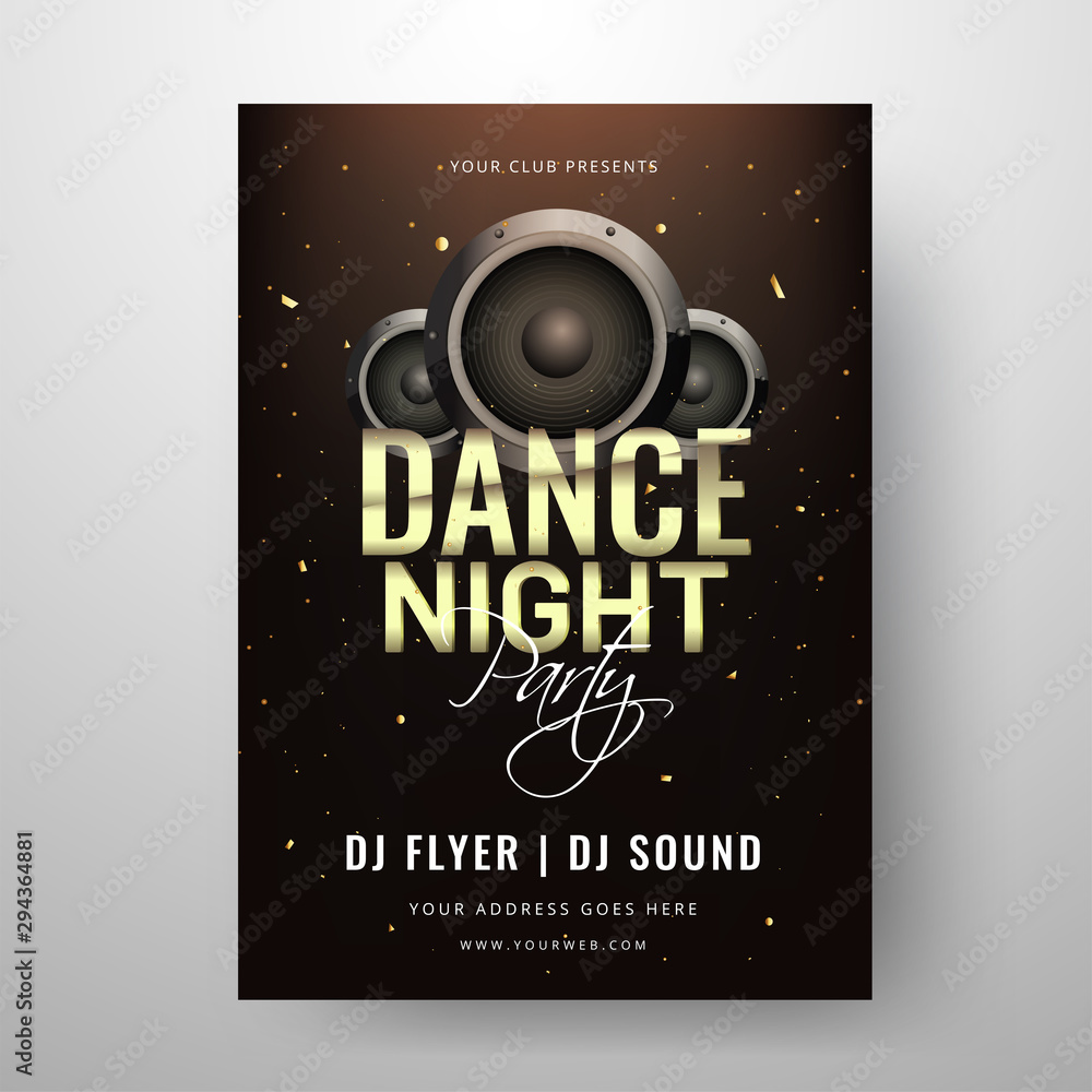 Dance Night Party template or clud invitation card design with speakers ...