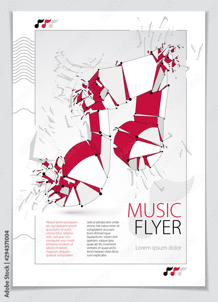 Musical note exploding to pieces, vector 3d realistic illustration ...