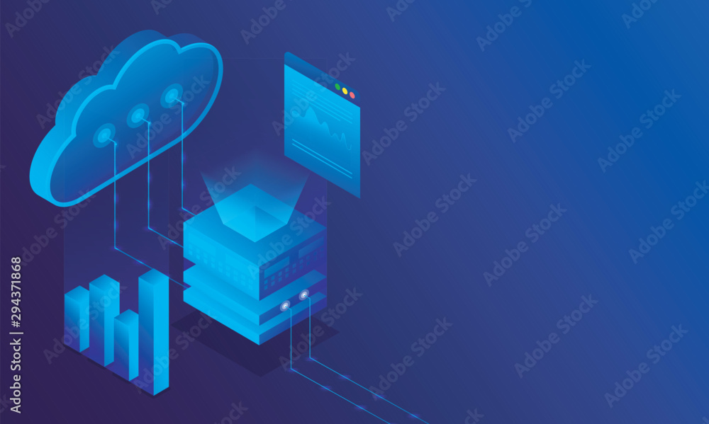 Data center concept based isometric design, illustration of main server ...