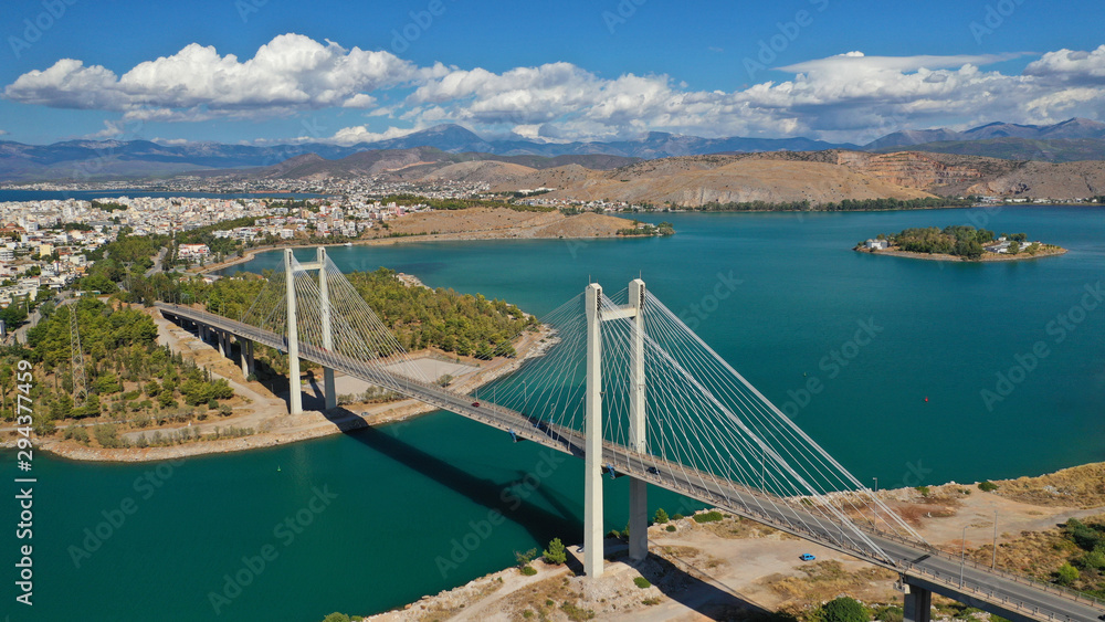 Aerial drone photo of famous new suspension bridge of halkida or ...