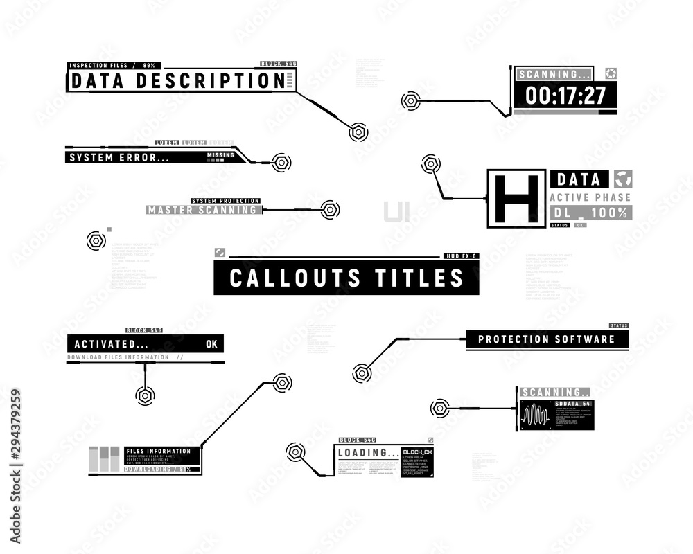 Futuristic callouts. Hud set of callout bar labels. Information ...