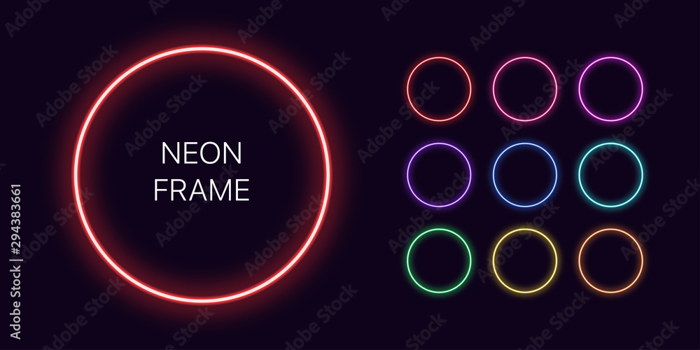 Neon monochrome circle Border with copy space. Templates set Stock ...