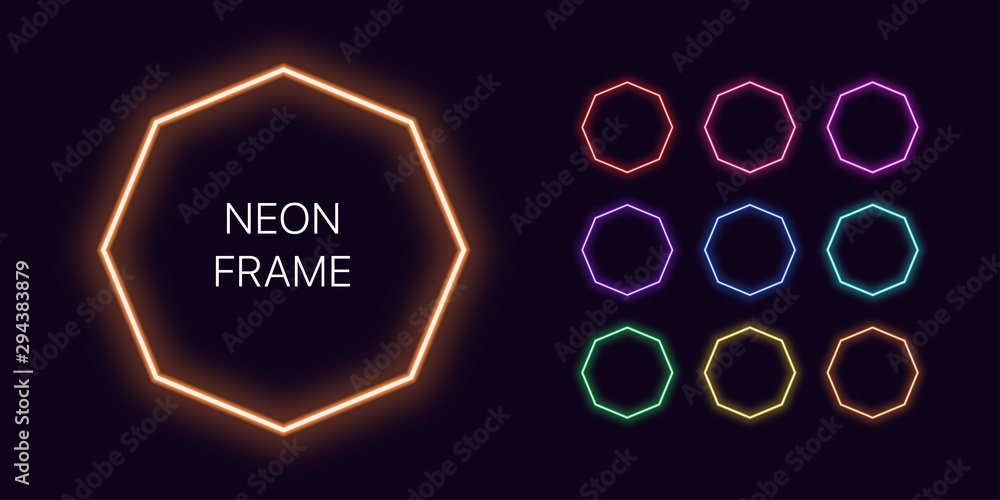 Neon monochrome octagon Border with copy space. Templates set Stock ...
