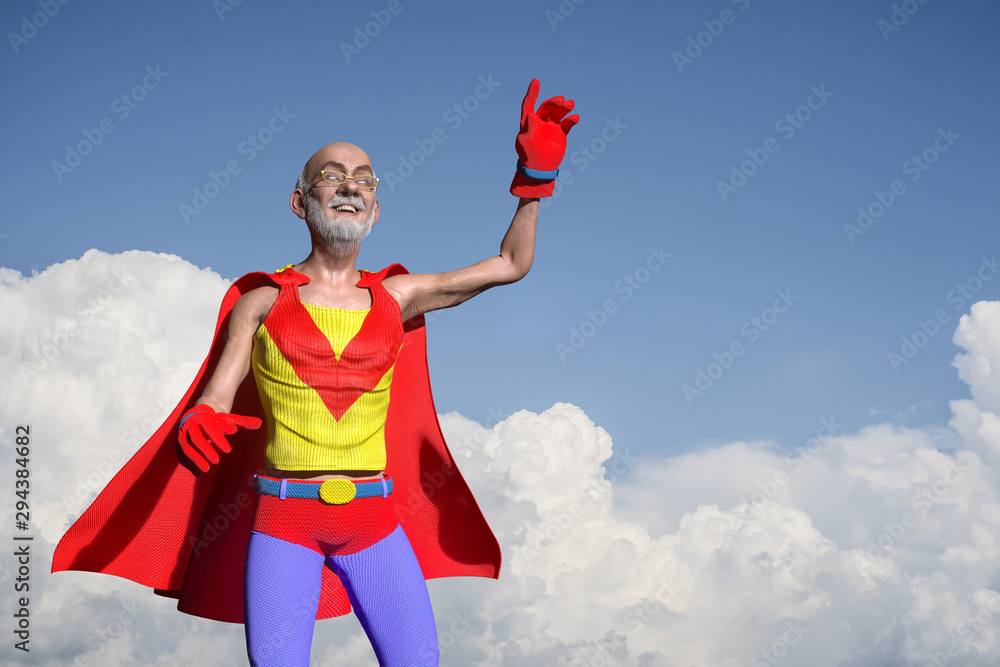 Retro style comics Superhero old man showing is power strength toon ...