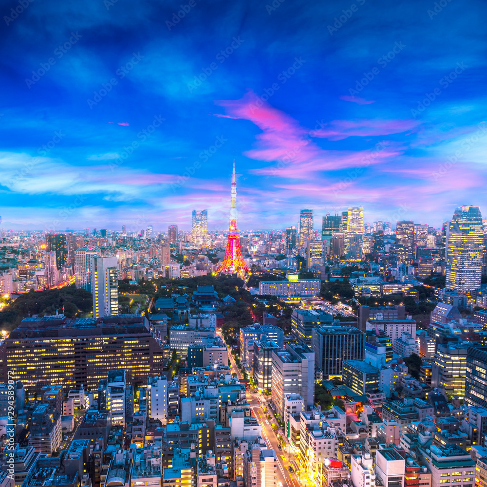 Cityscape of Tokyo, city aerial skyscraper view of office building and ...