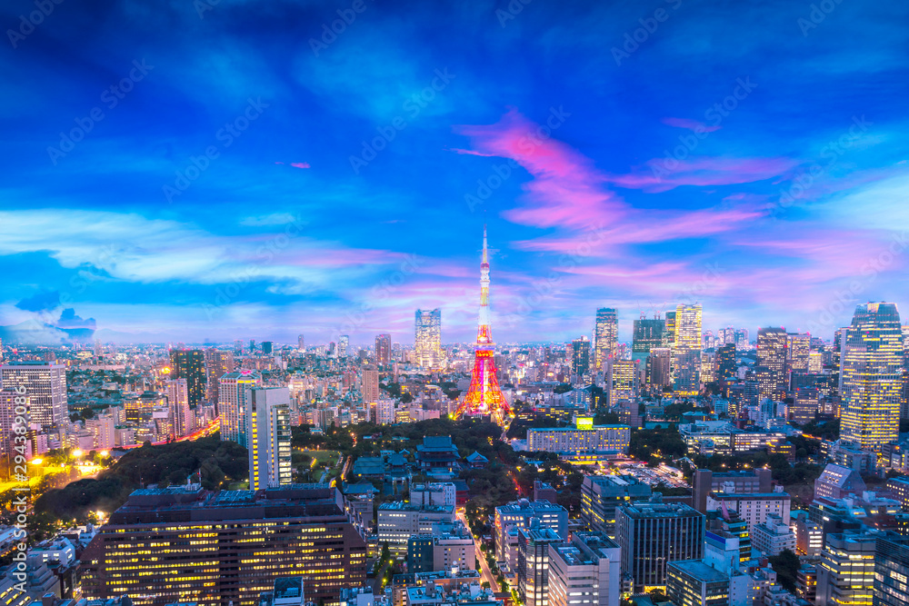 Cityscape of Tokyo, city aerial skyscraper view of office building and ...