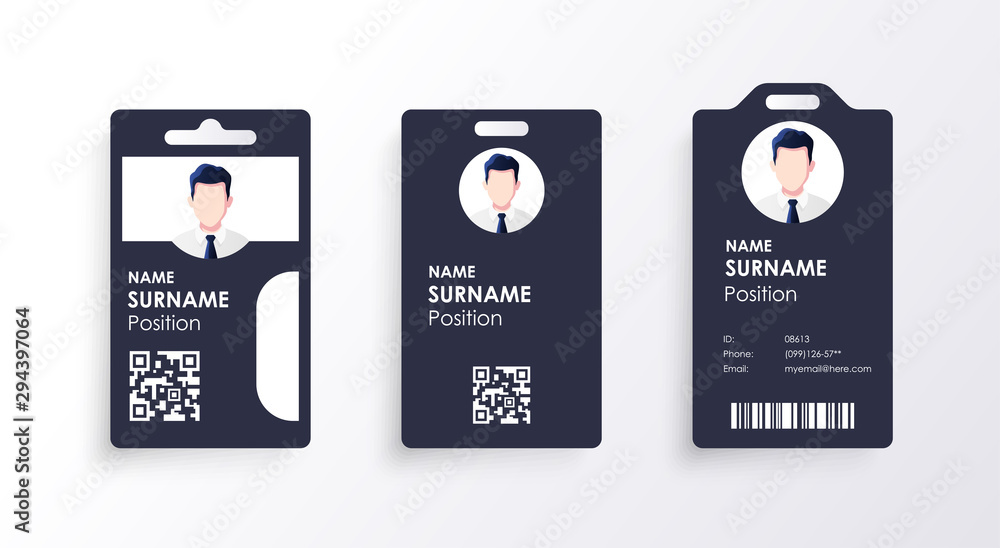 Vector id card template with clasp and lanyard. Blue and white color ...