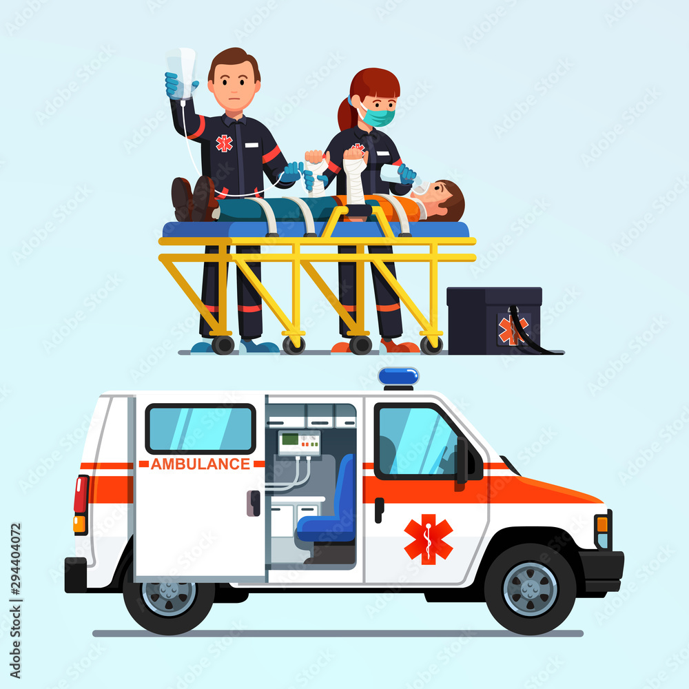 Paramedics emergency rescue team giving first aid Stock Vector | Adobe ...
