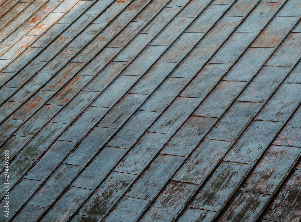 Painted copper roof shingles texture on large roof. Isometric ...