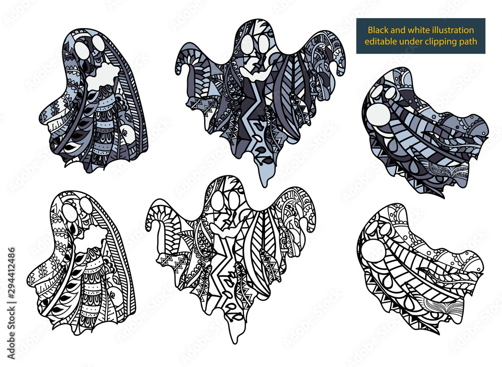 Coloring books pages doodle spirits sketch, cute illustration ...