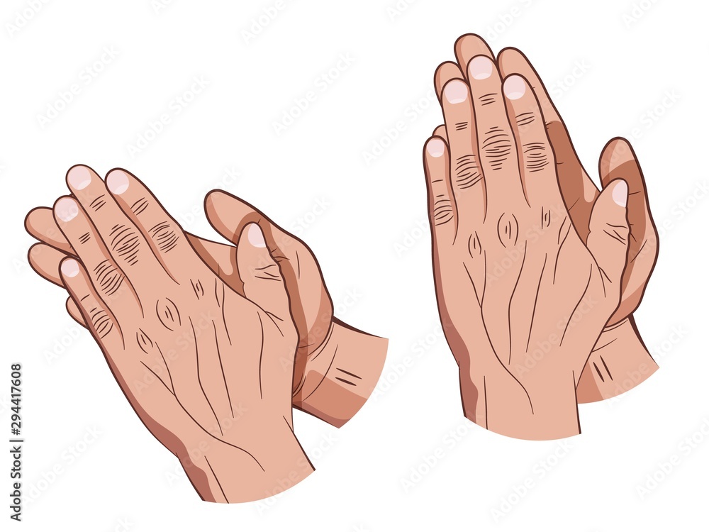 Human hands on a white background folded for prayer or applause. Vector ...