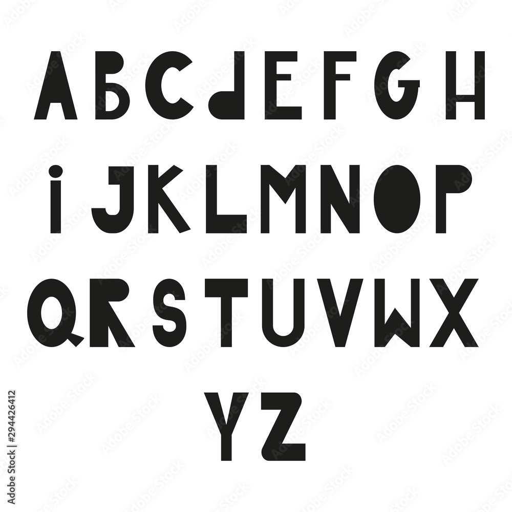 Monochrome alphabet. Cartoon hand drawn graphic font. For typography ...