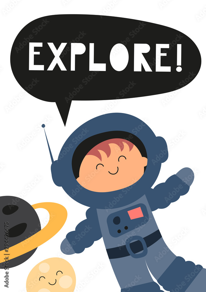 Colorful Poster for nursery scandi design with cute spaceman and ...
