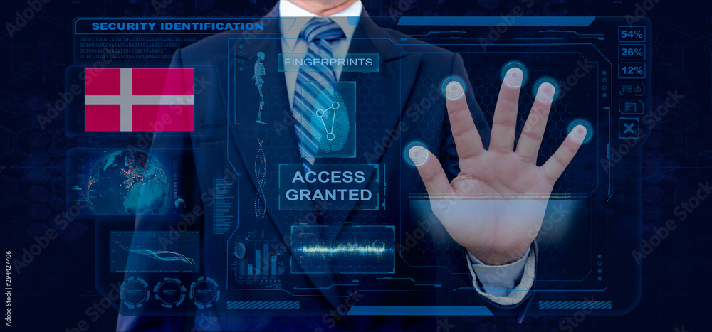 Finger Print Biometric Scanning Identification System. Businessman scan ...