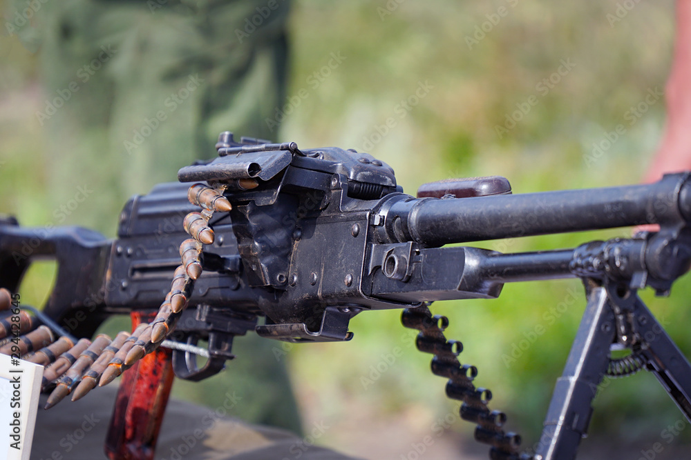 Russian light machine gun with machine gun belt Stock Photo | Adobe Stock