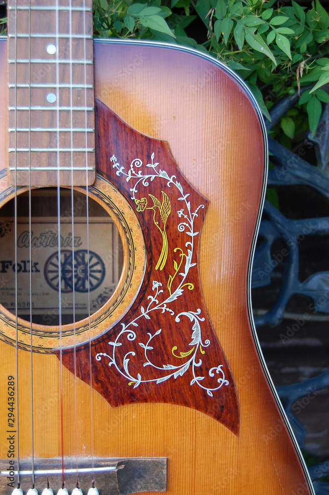 Pick guard detail of Antoria acoustic guitar 1960s. Stock Photo | Adobe ...