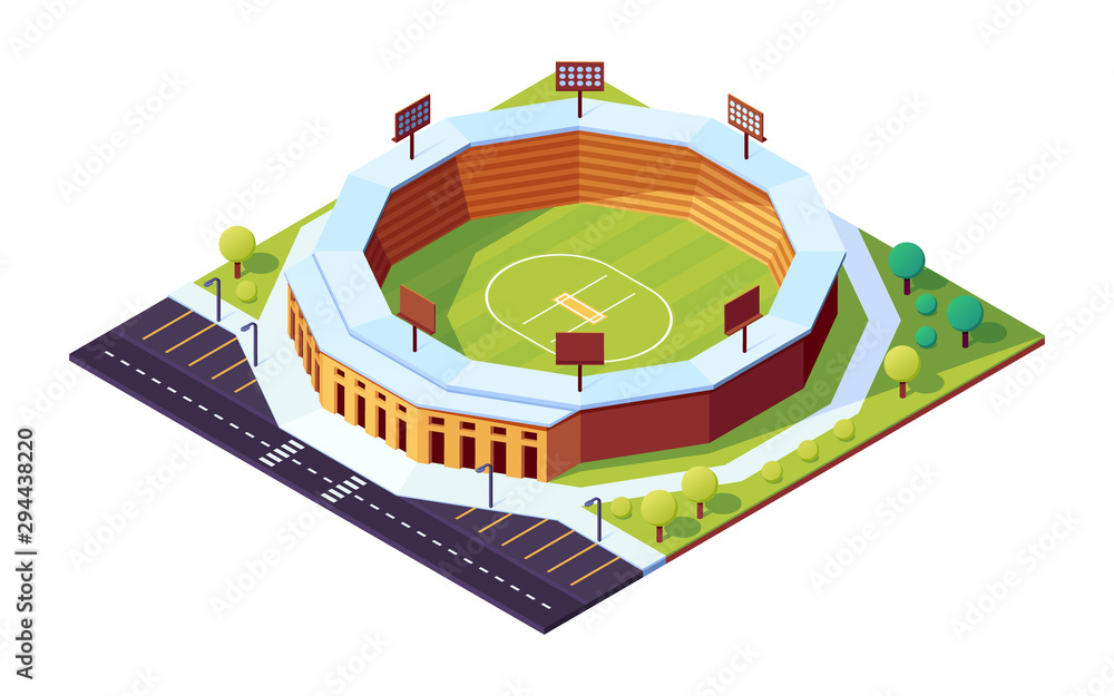 Vektorová grafika „Isometric cricket stadium with grass field. Sport ...