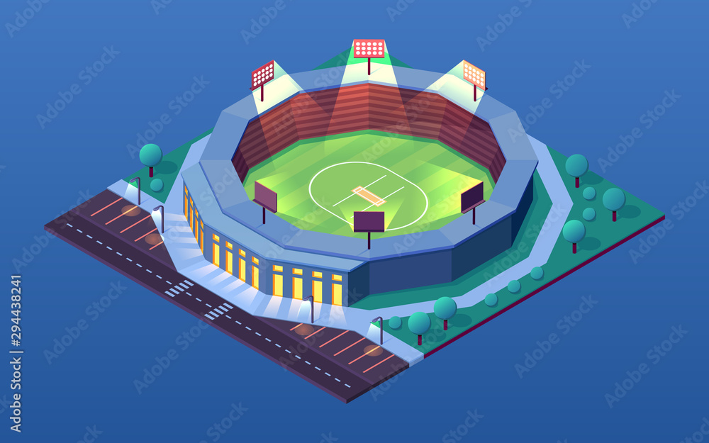 Vektorová grafika „Night view on cricket stadium or isometric building ...