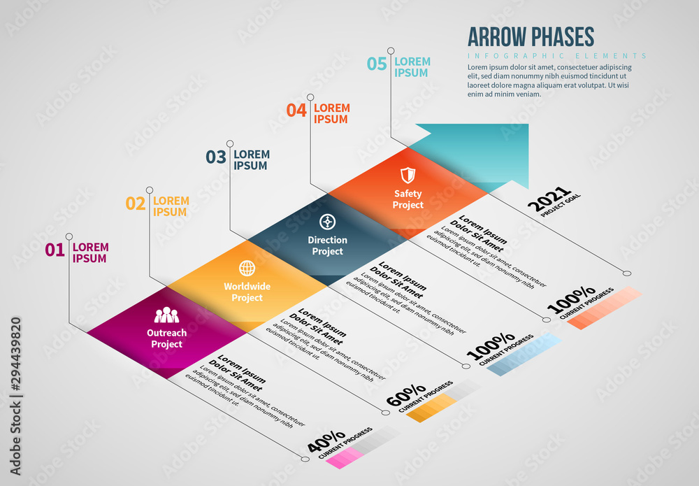Isometric Arrow Phases Info Chart Layout Stock Template | Adobe Stock