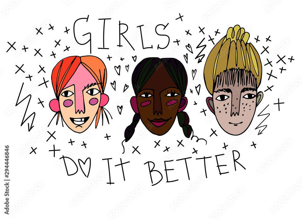 set of different girls with different emotions. isolated background ...