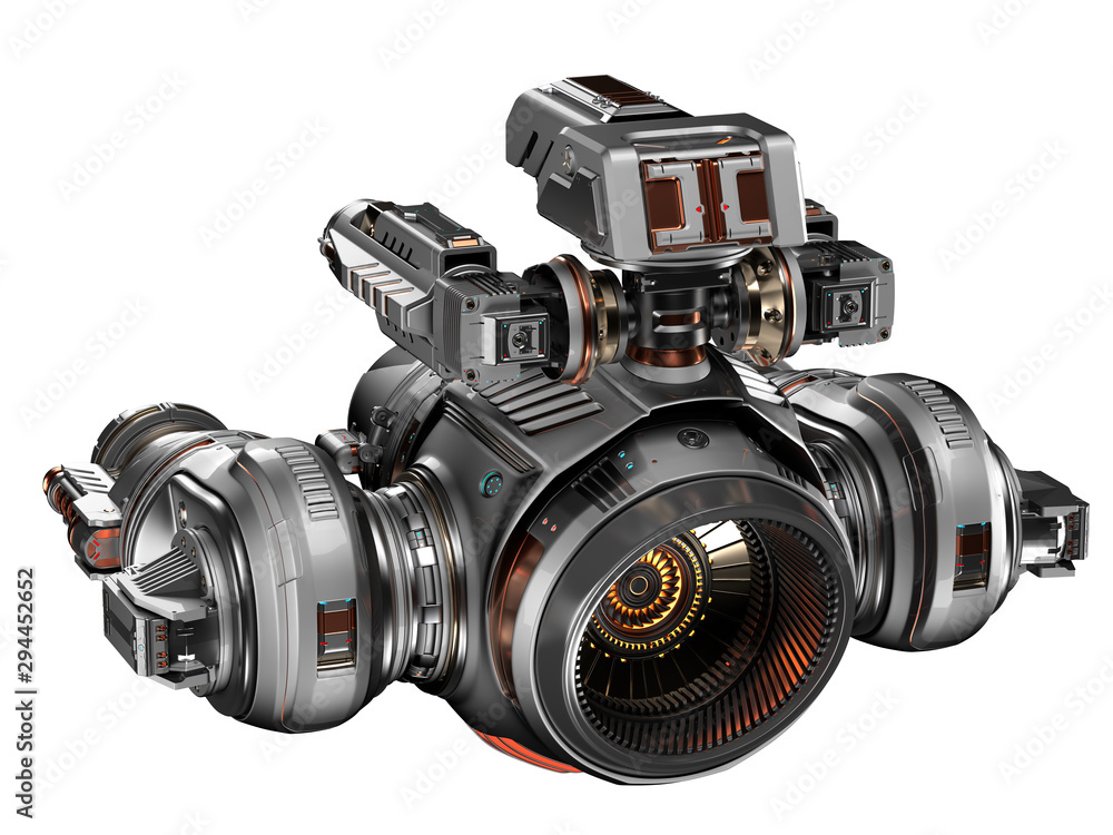 Futuristic gunship or very detailed flying military machine with heavy ...