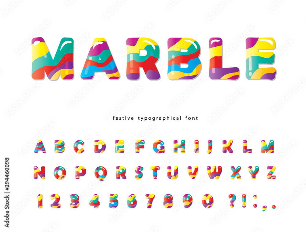 Colorful artistic font. Marble texture creative alphabet. Multicolored ...