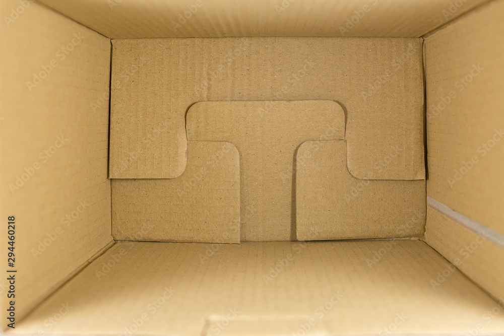 cardboard box for parcels inside, look inside, mock up, copyspace Stock ...
