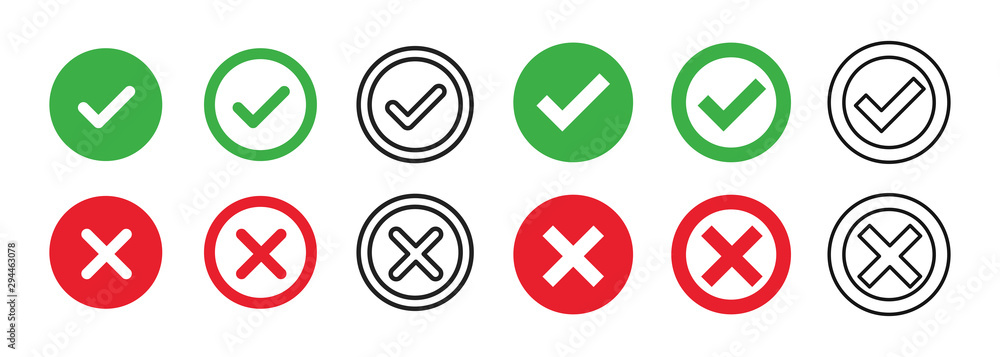 check cross red green isolated vector icons. Flat illustration with red check cross on white ...