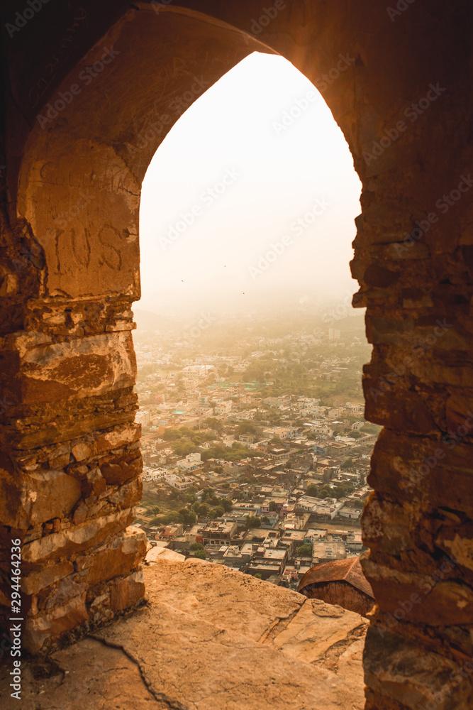 Arc window above stone structure Stock Photo | Adobe Stock