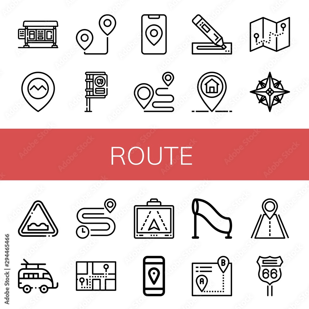 Vektorová grafika „Set of route icons such as Bus stop, Gps, Route ...