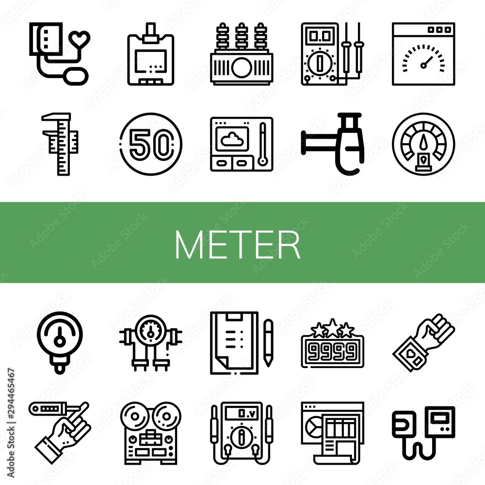 Set of meter icons such as Blood pressure, Measuring, Sugar blood level ...