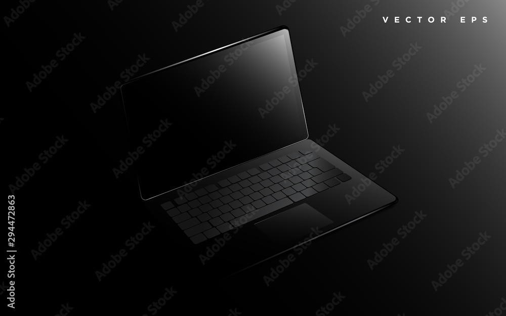 Realistic vector black laptop computer mockup template with blank ...