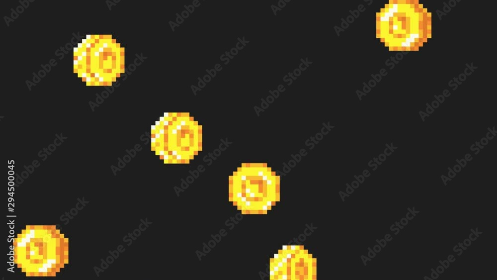 Rain from the golden coins. Pixel art. Retro game style. 4K resolution ...