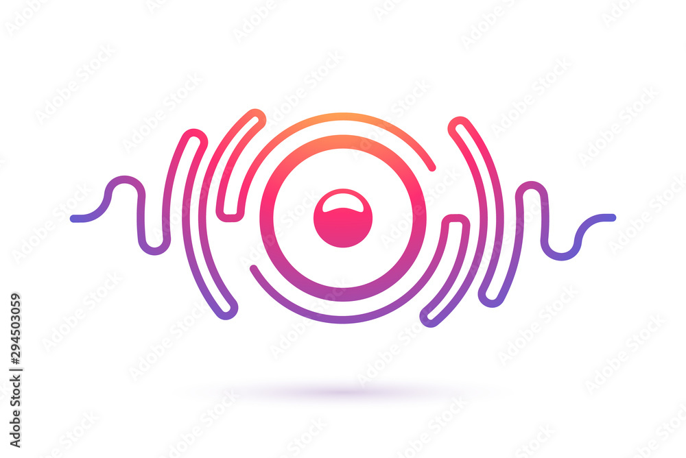 Sound speaker and waves isolated vector icon. Music company, equipment, radio stations logo ...