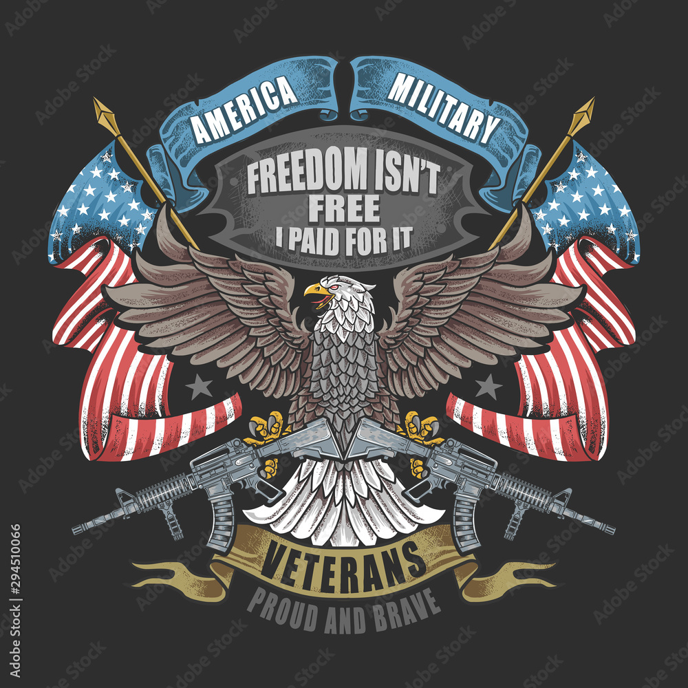 AMERICA EAGLE USA FLAG AND WEAPON ARTWORK FOR VETERANS DAY, MEMORIAL ...