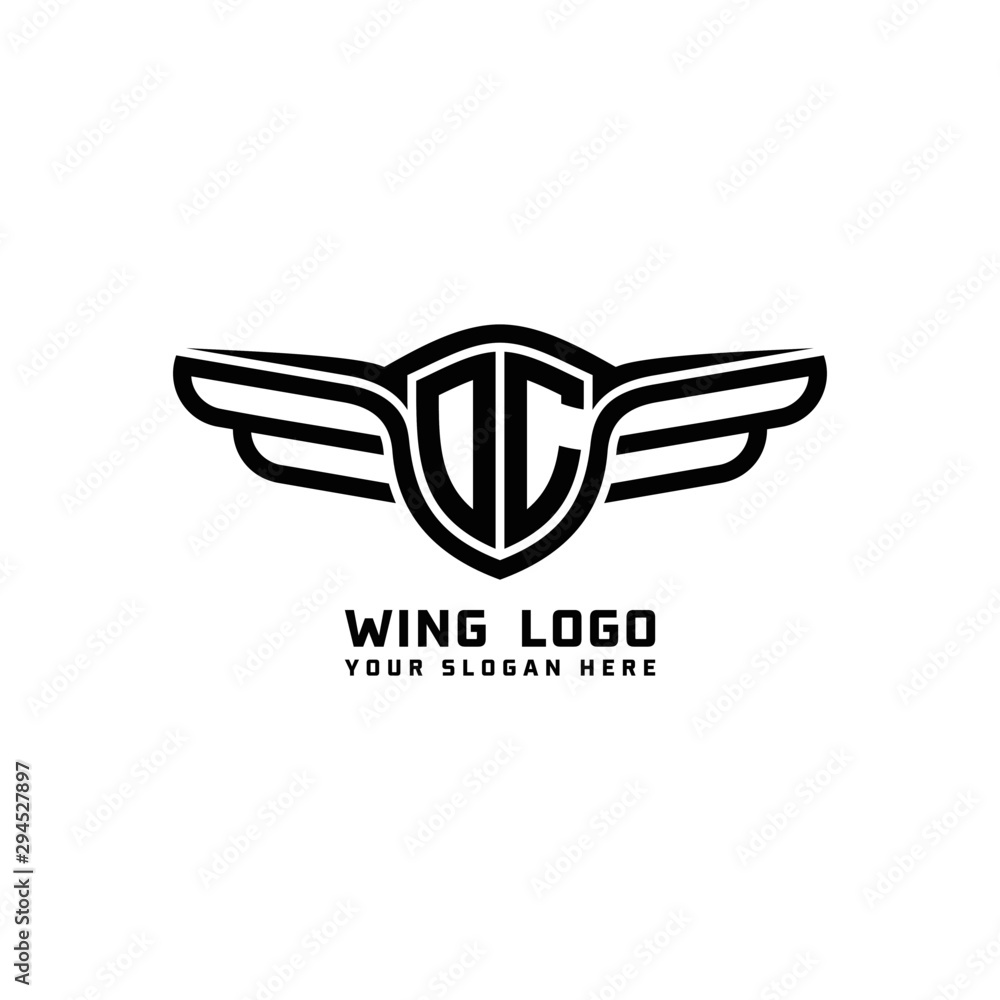DC initial logo wings, abstract letters in the middle of black Stock ...